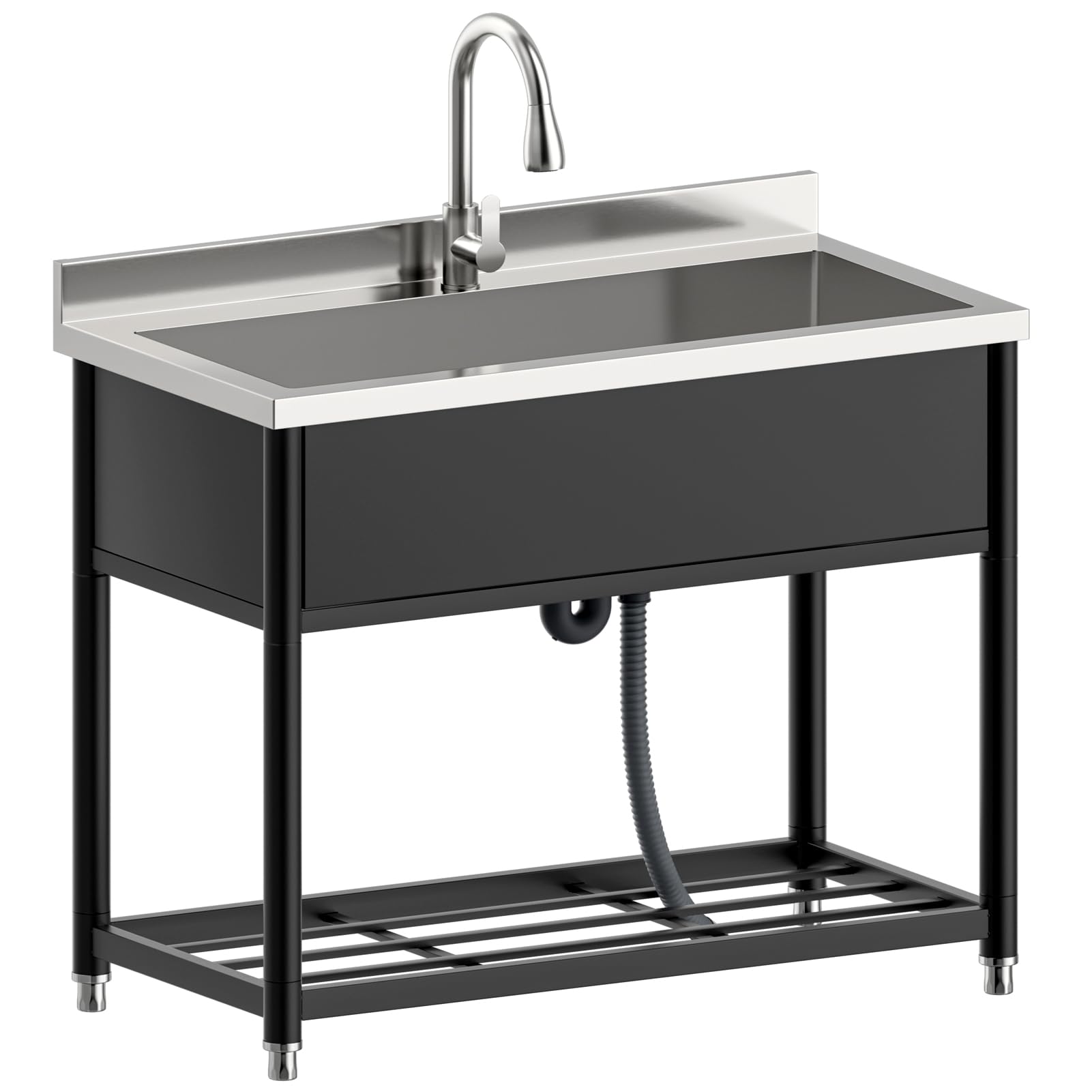 Stainless Steel Large Utility Sink Single Bowl, Freestanding Laundry ...