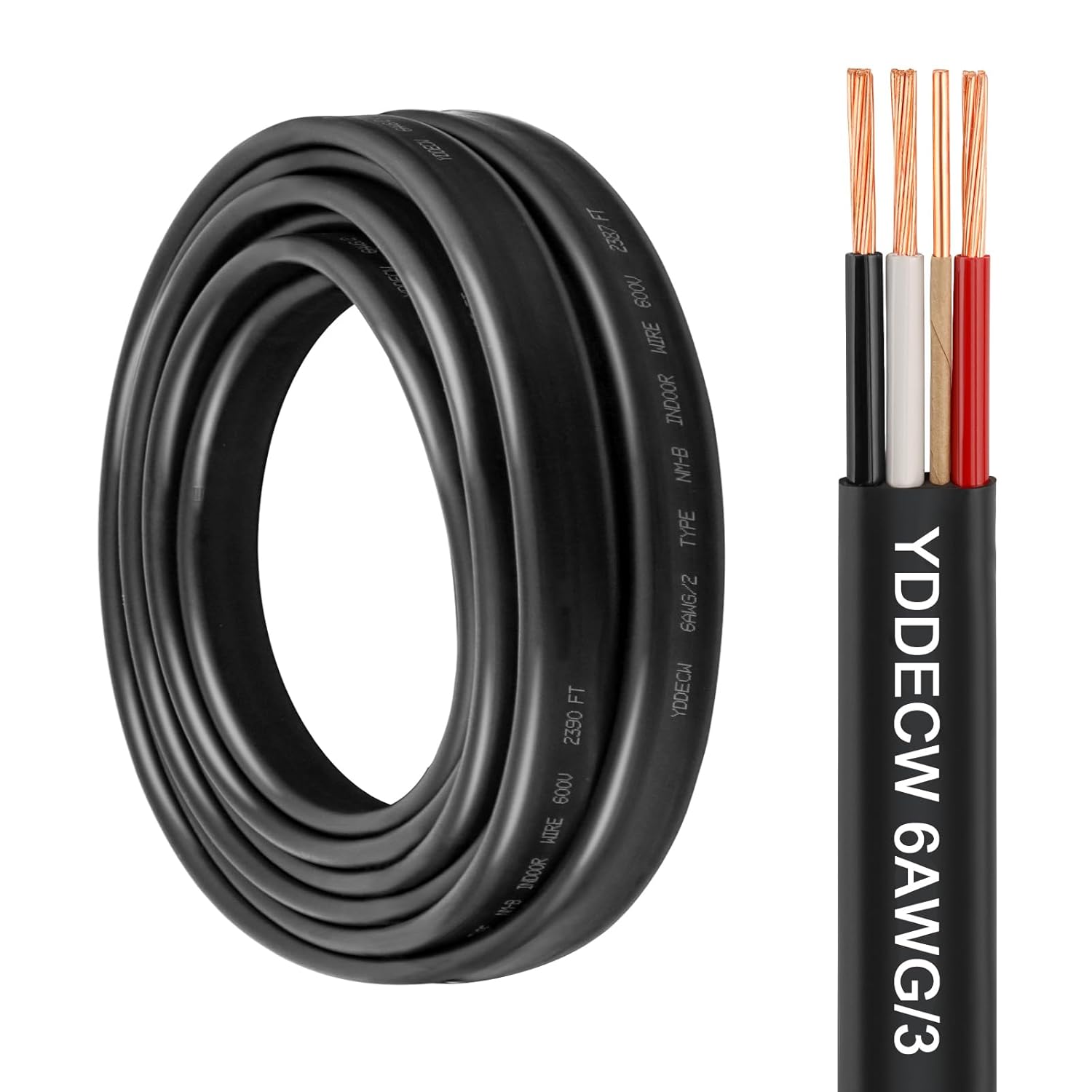 YDDECW 6/3 NM-B Wire with Ground - 10FT 6 Gauge Non-Metallic Sheathed ...