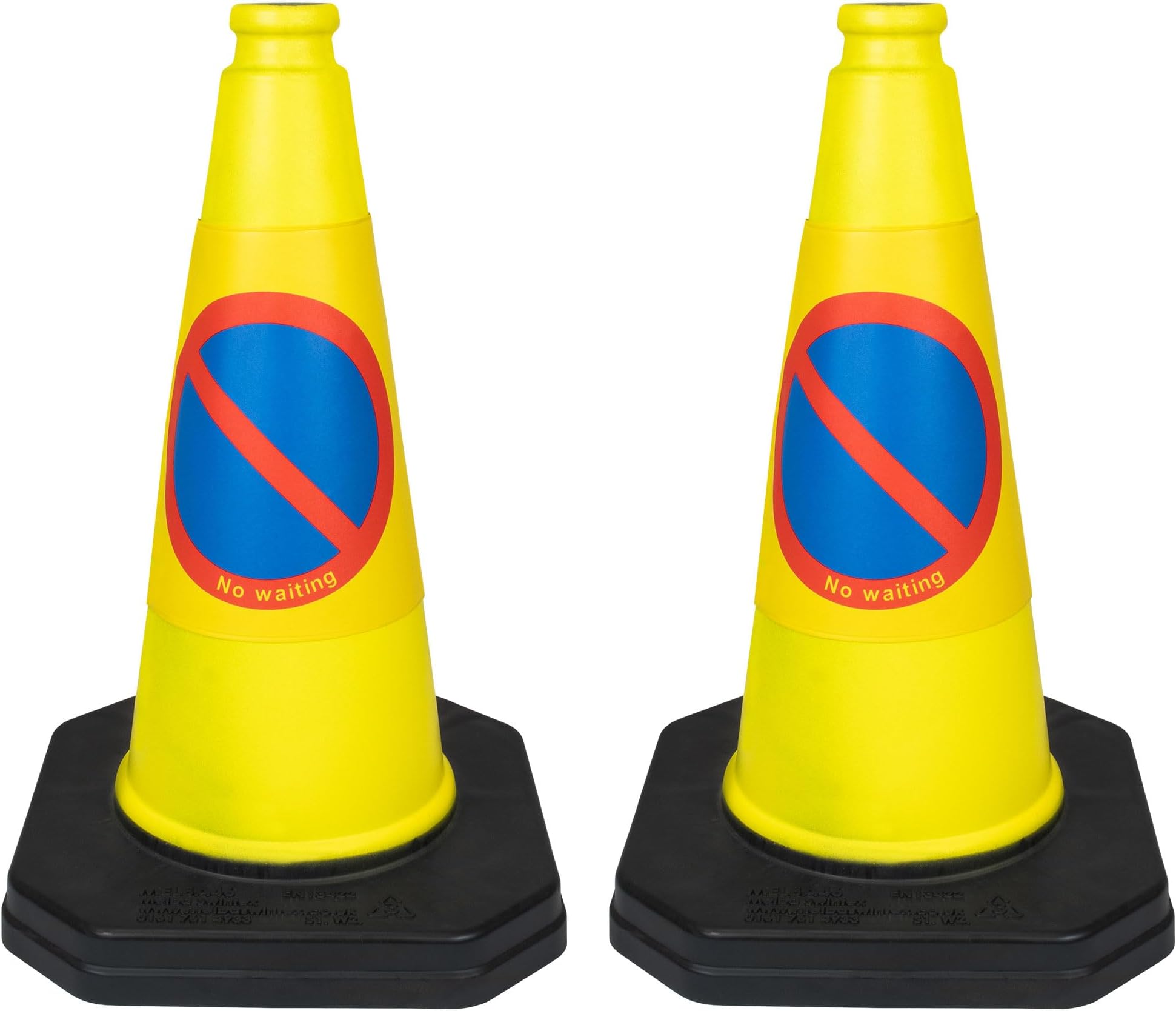 2 x 460mm 1-Piece High "No Waiting" Traffic Cones in Yellow - Strong ...