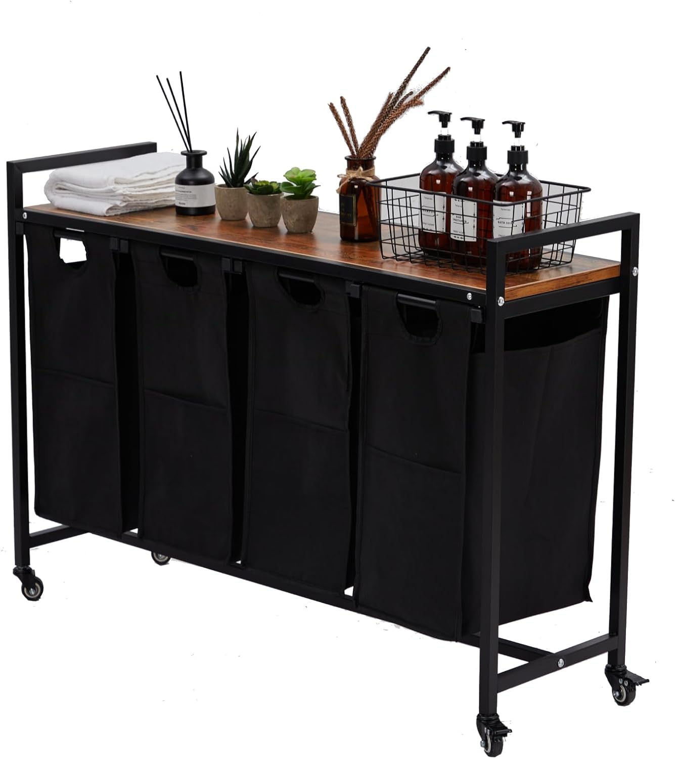 Amazon.com: Laundry Hamper, 4 X 36L Laundry Bags & 2 Tier Adjustable ...