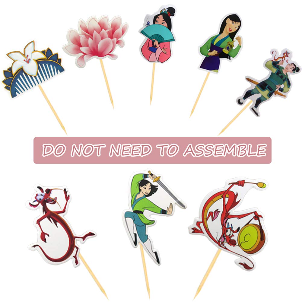Buy Newmemo Mulan Cupcake Toppers 24pcs, Princess Mulan and Dragon ...