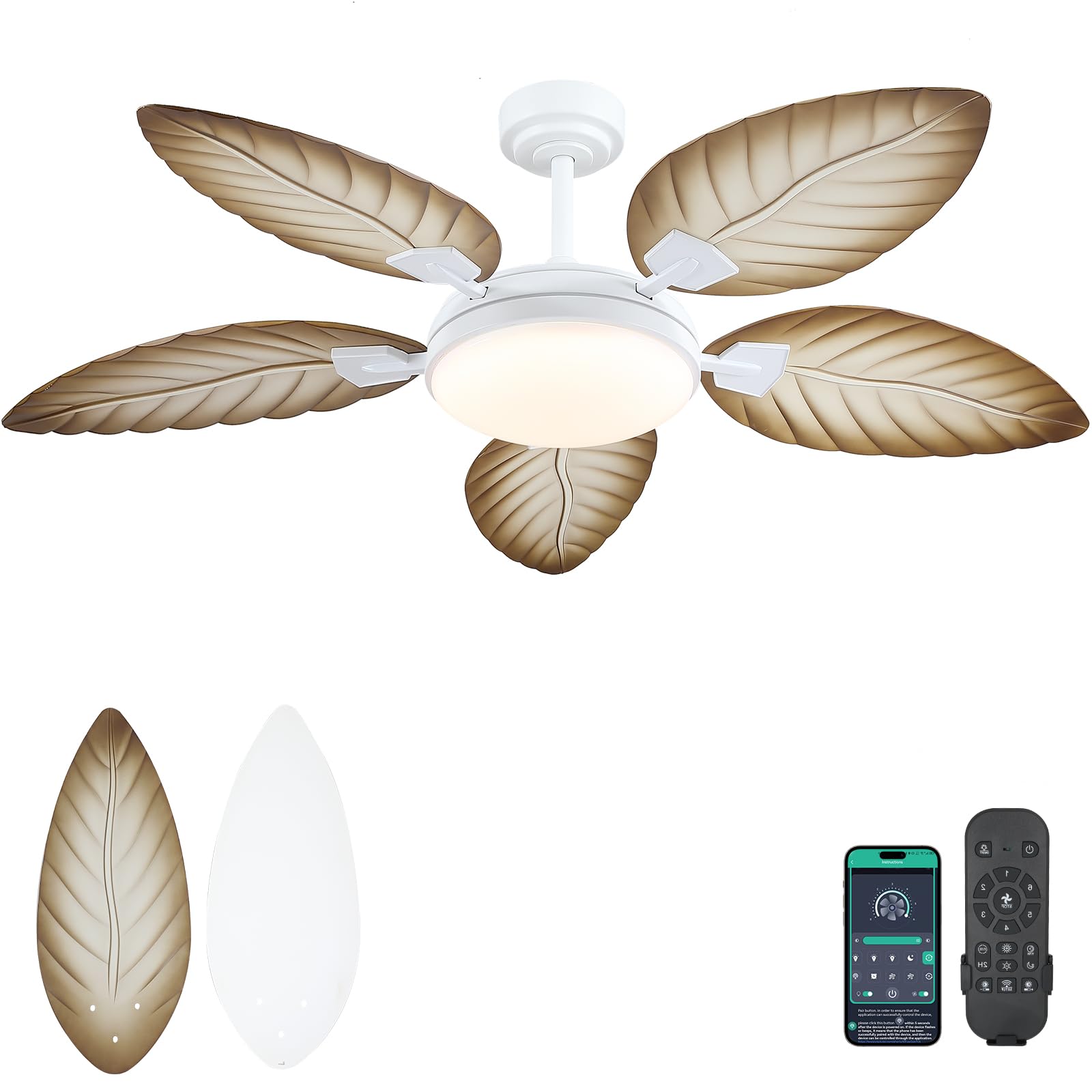Amazon.com: PHORUS 52" Palm Leaf Ceiling Fans with Lights, Outdoor ...