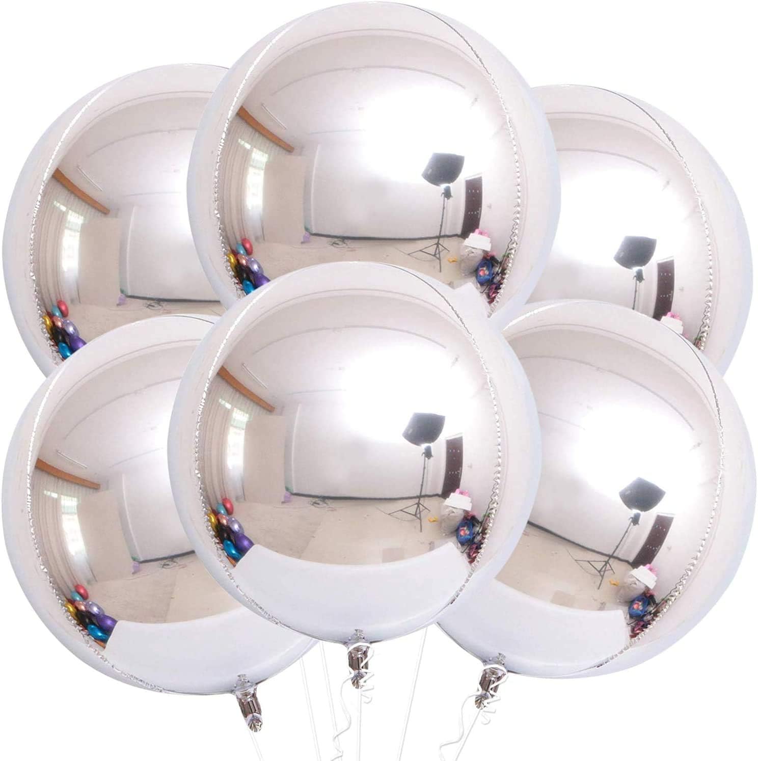 Big Silver Foil Balloon Decorations - Pack of 6 | Large 22 Inch 360 ...