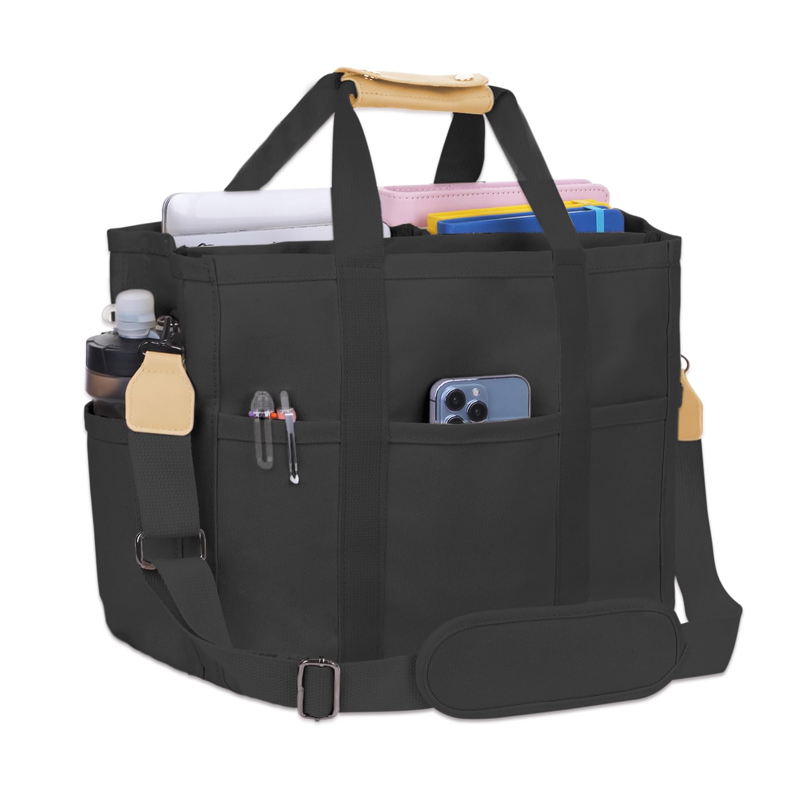 Amazon.com: Huwzder Multi Pocket Tote Bag Canvas Crossbody Bags Work ...