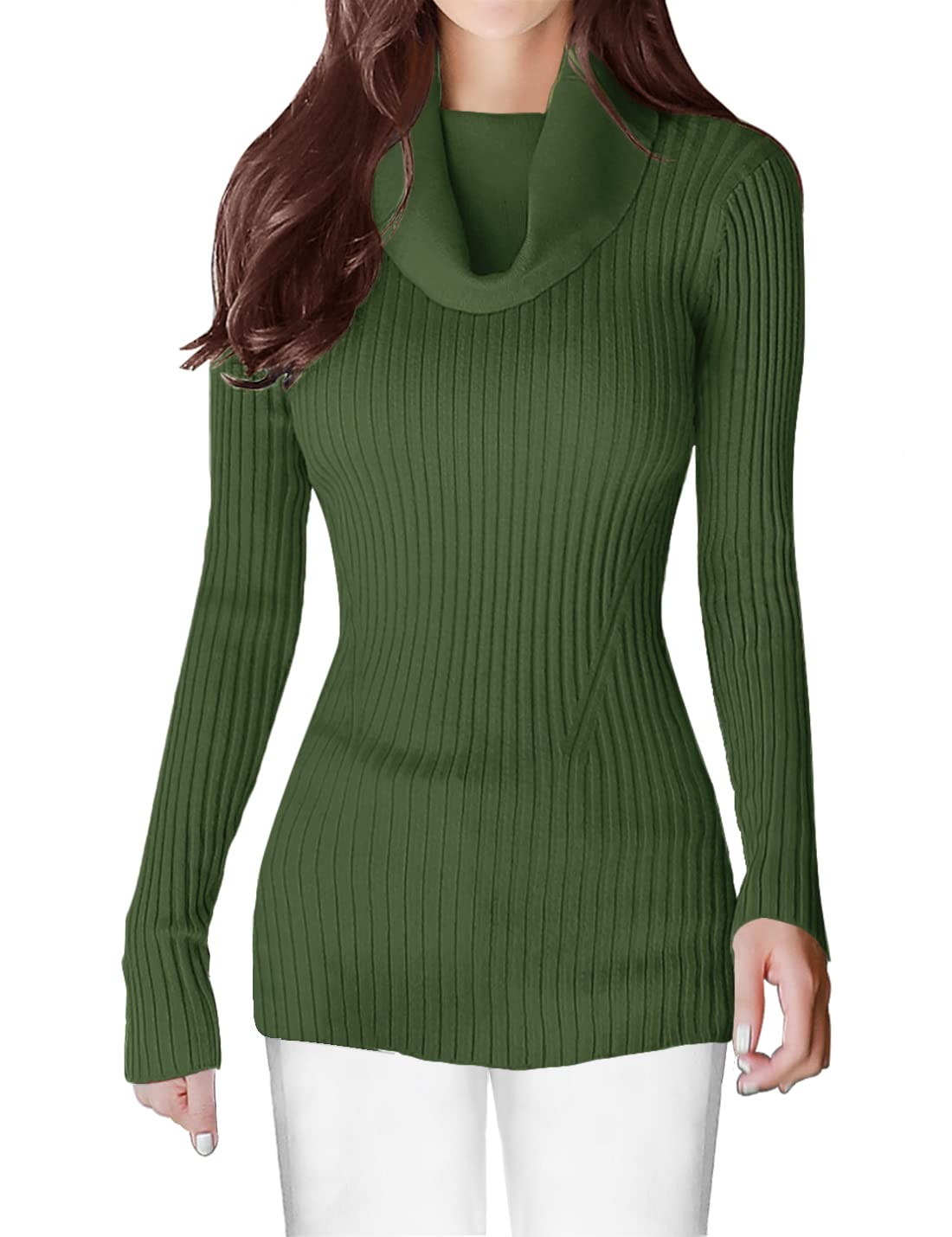 v28 Women’s Stretchable Cowl Neck Knit Long Sleeve Slim Fit Bodycon ...