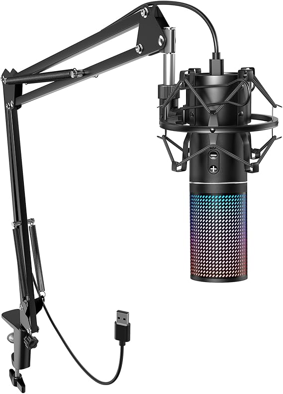 TONOR RGB USB Microphone Kit, PC Condenser Mic Bundle with Boom Arm ...