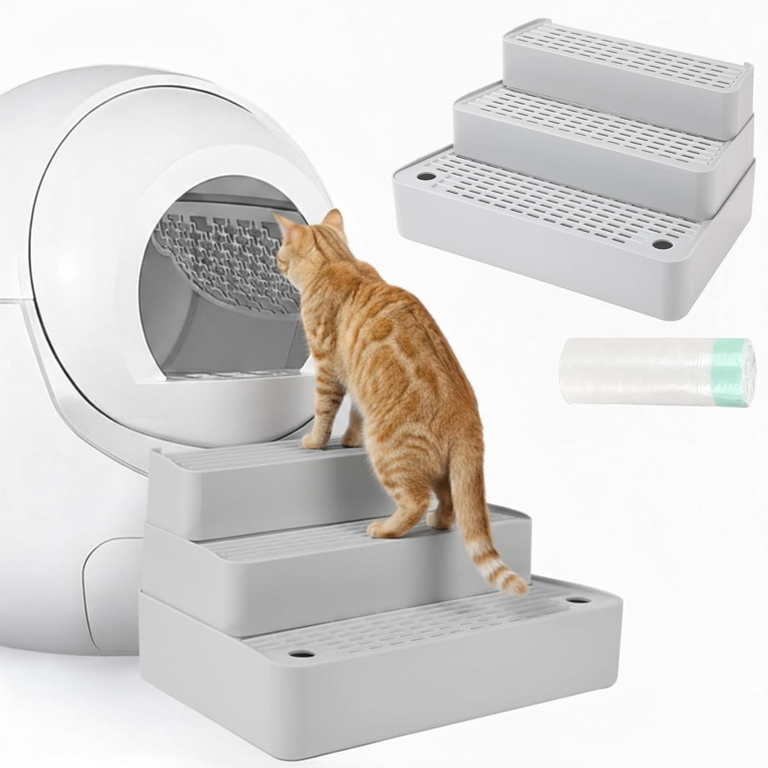 Amazon.com : Vesici Adjustable 3 Steps Litter Box Ramp with 20 Waste ...