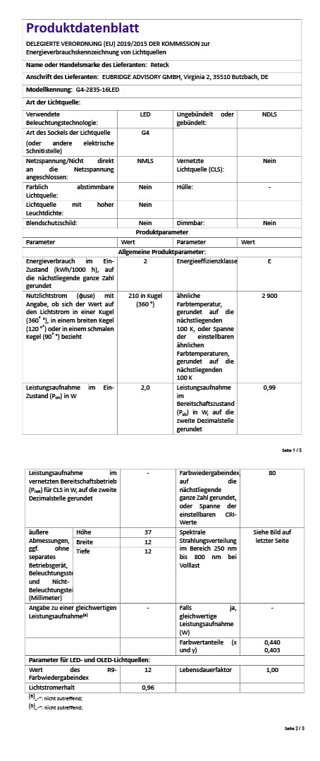 Reteck 10er Pack G4 2W LED Lampen, 210lm, 2W ersetzt 20W Halogenlampen ...
