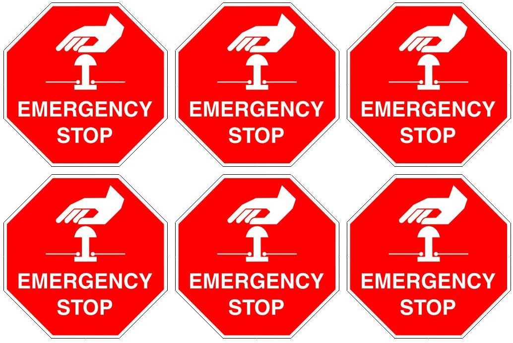 Set of 6 Emergency Stop Signs. 90mm x 90mm self Adhesive Stickers ...