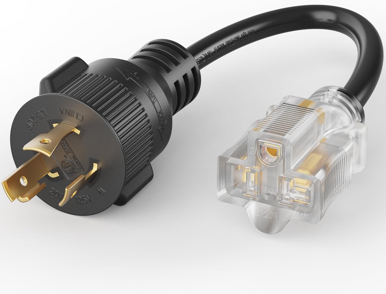 Amazon.com: PLUGTUL NEMA L5-20P to NEMA 5-15/20R Adapter Cord 1 FT ...