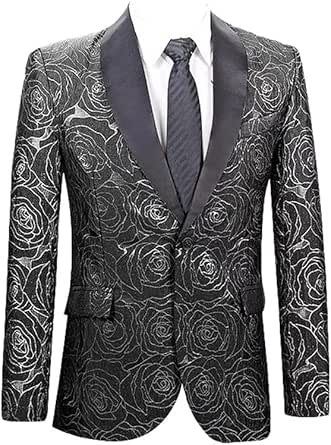 HBDesign 1 Button Rose Flower Print Men's Jacket with Black Satin ...