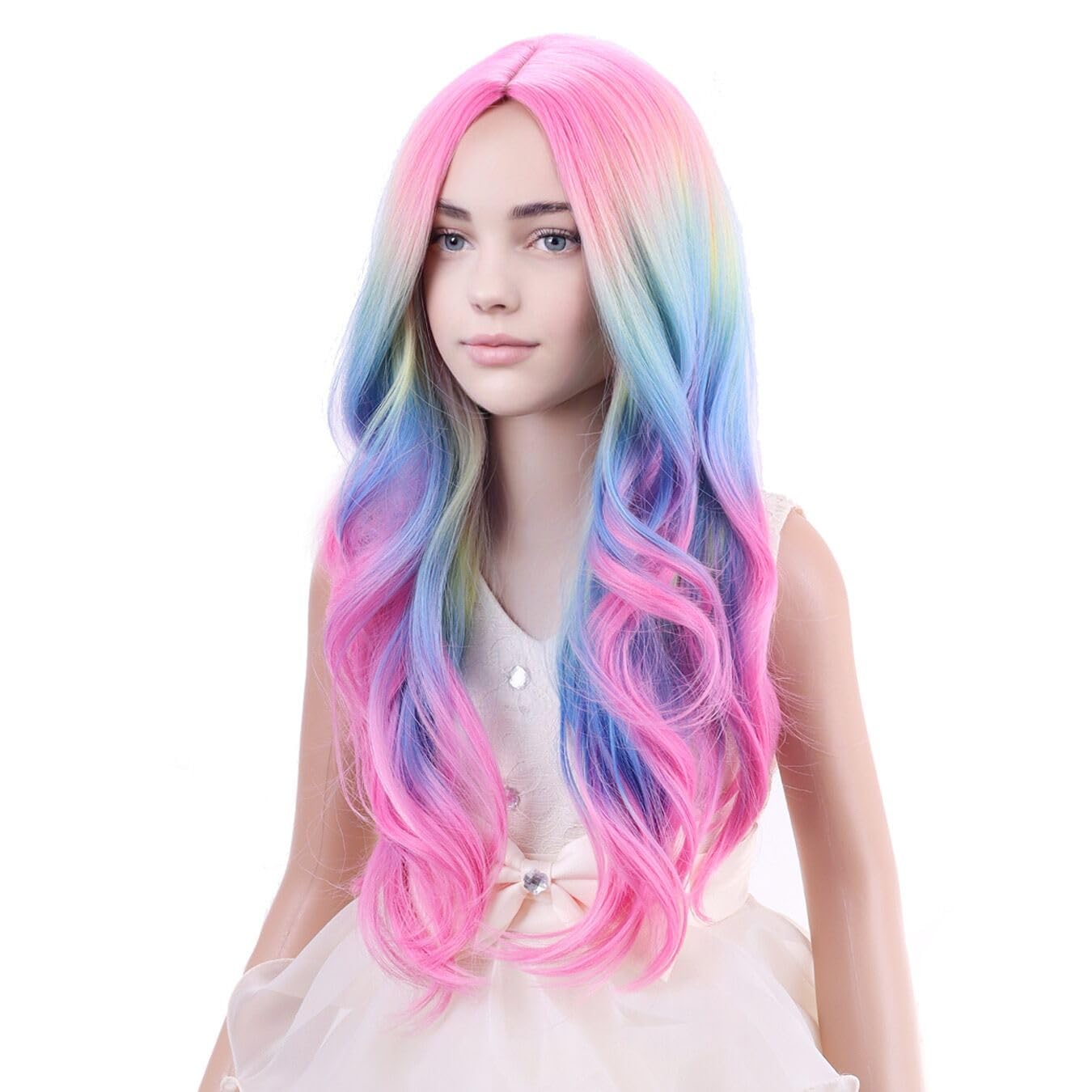Amazon.com: DUDUWIG Kids Rainbow Wig Long Wavy Wig Pastel Wigs for ...