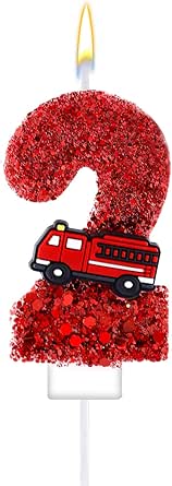 Birthday Number Candle, Red Sequins Firetruck Happy Birthday Candle ...