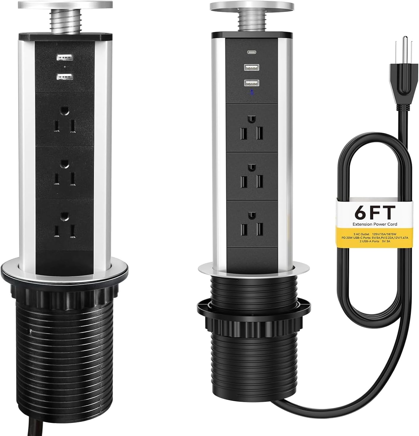 Pop Up Outlet for Countertop, Pop Up Socket with 3 AC Outlets and 2 USB ...