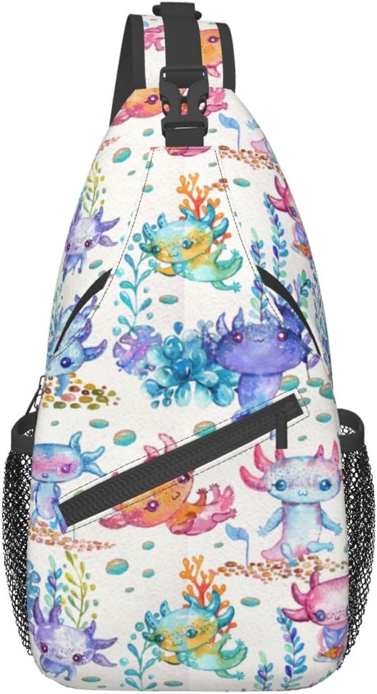 Amazon.com | SEAEAGLE Watercolor Cute Axolotl Characters Sling Backpack ...