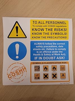 Coshh Regulations Sign 200mm x 200mm - Self Adhesive Vinyl sign The ...