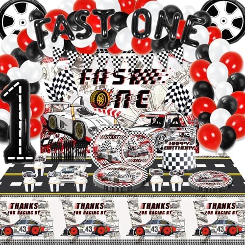 Amazon.com: KOTLMIGHT Fast One Birthday Decorations for Boys, 1st Race ...