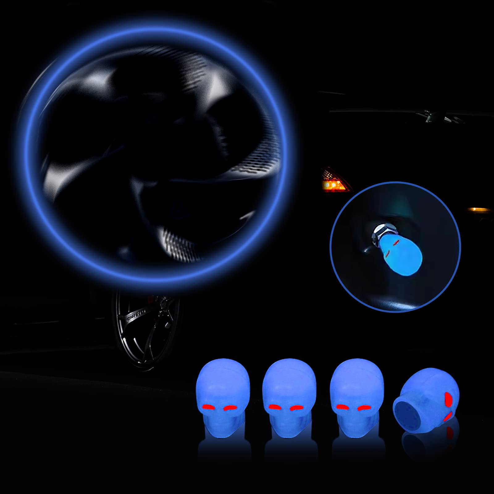 Amazon.com: Miytsya 4 PCS Luminous Wheels Cap Tire Valve Stem, Glow ...