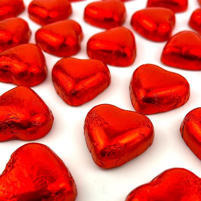 Milk Chocolate Hearts – 20 Small Red Foil Wrapped Valentines Chocolate ...