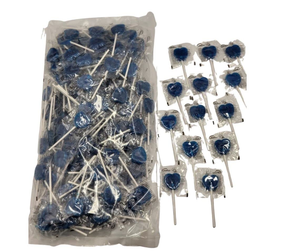 Buy Blue Raspberry flavour Individually Wrapped Flat Heart Lollipops ...