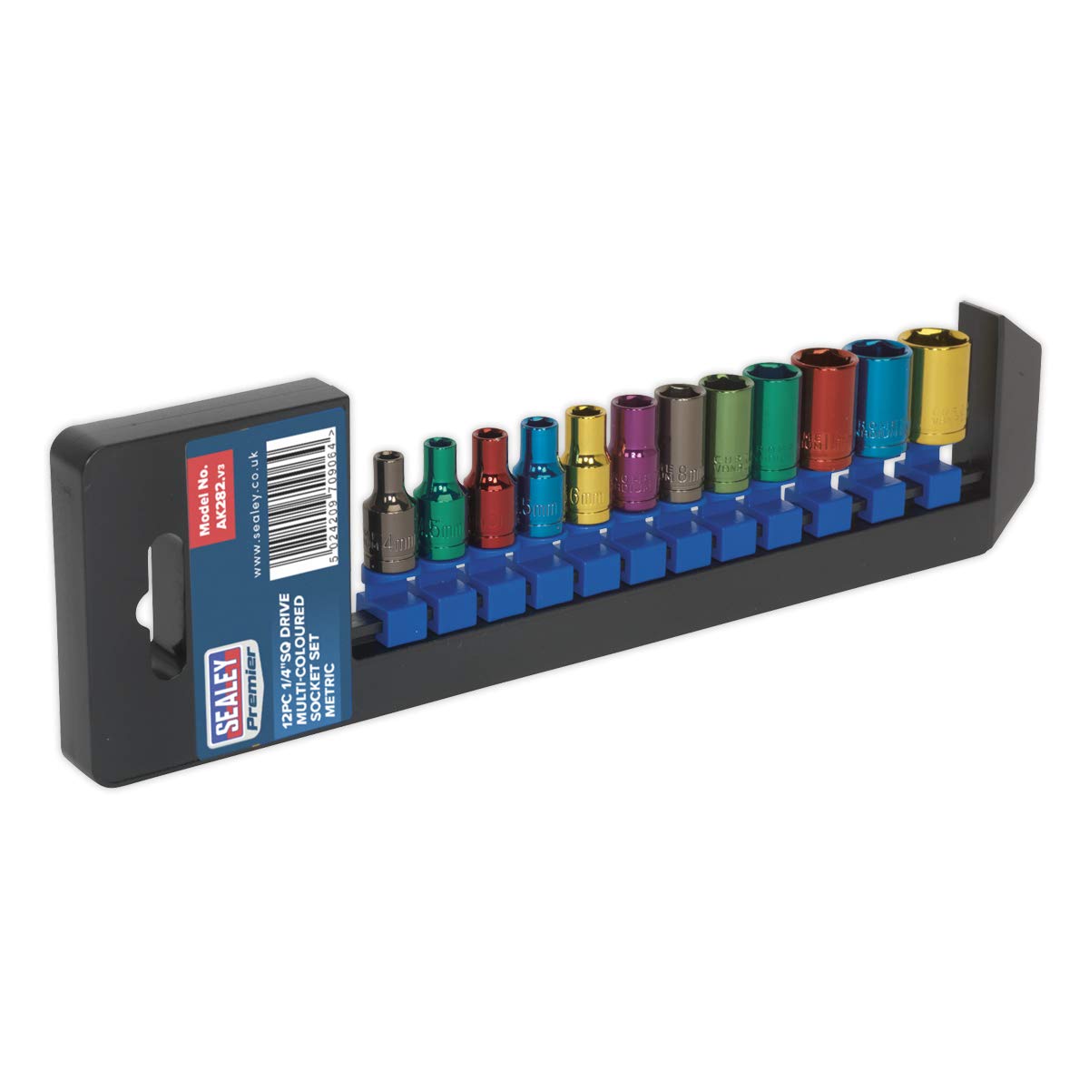 Sealey Ak282 Multi-Coloured Socket Set 12Pc 1/4Sq Drive 6Pt Walldrive ...