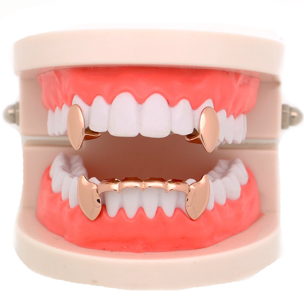 Snapklik.com : Rose Gold Vampire Dracula Teeth Grillz 2pc Single Fangs ...