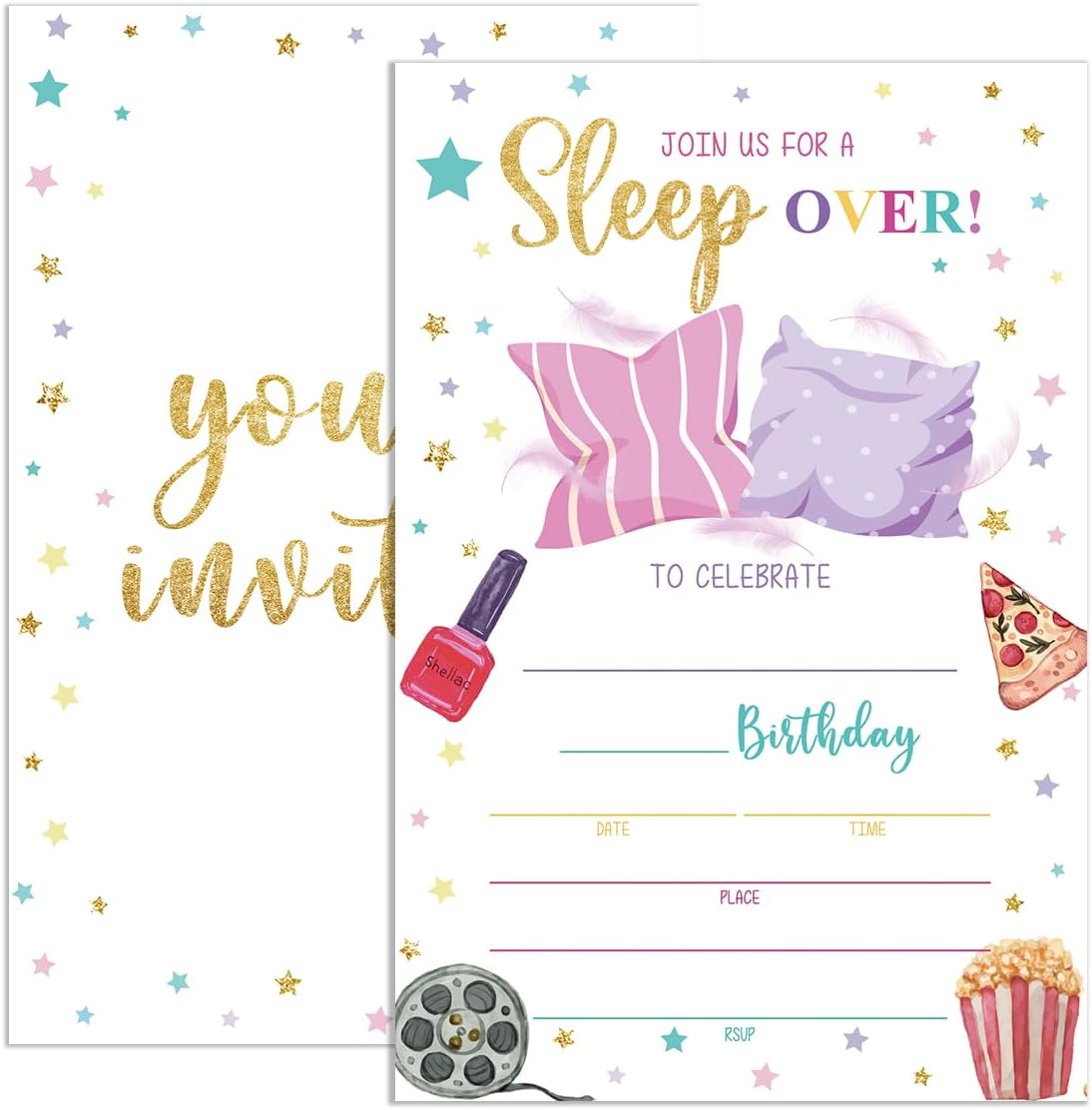 Amazon.com : UDNADKEX Sleepover Birthday Invitations Girl with ...