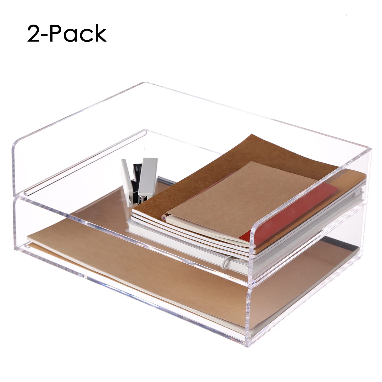 SANRUI Acrylic Stackable Letter Tray Desk Organizer Clear Paper Tray 2-Pack