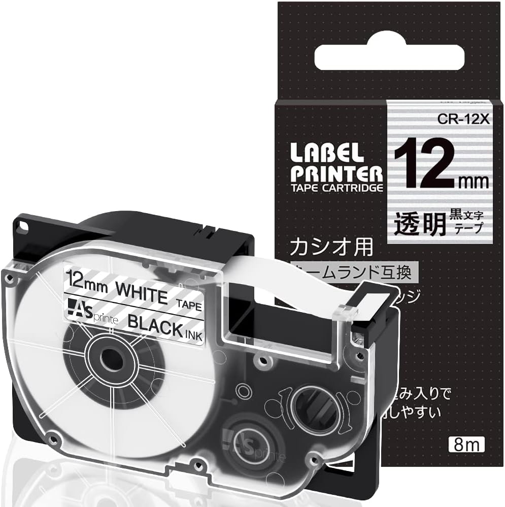 Amazon | 1個 12mm 透明地黒文字 CR-12X と互換性のある カシオ ラベルライター ネームランド テープ (XR-12X ...