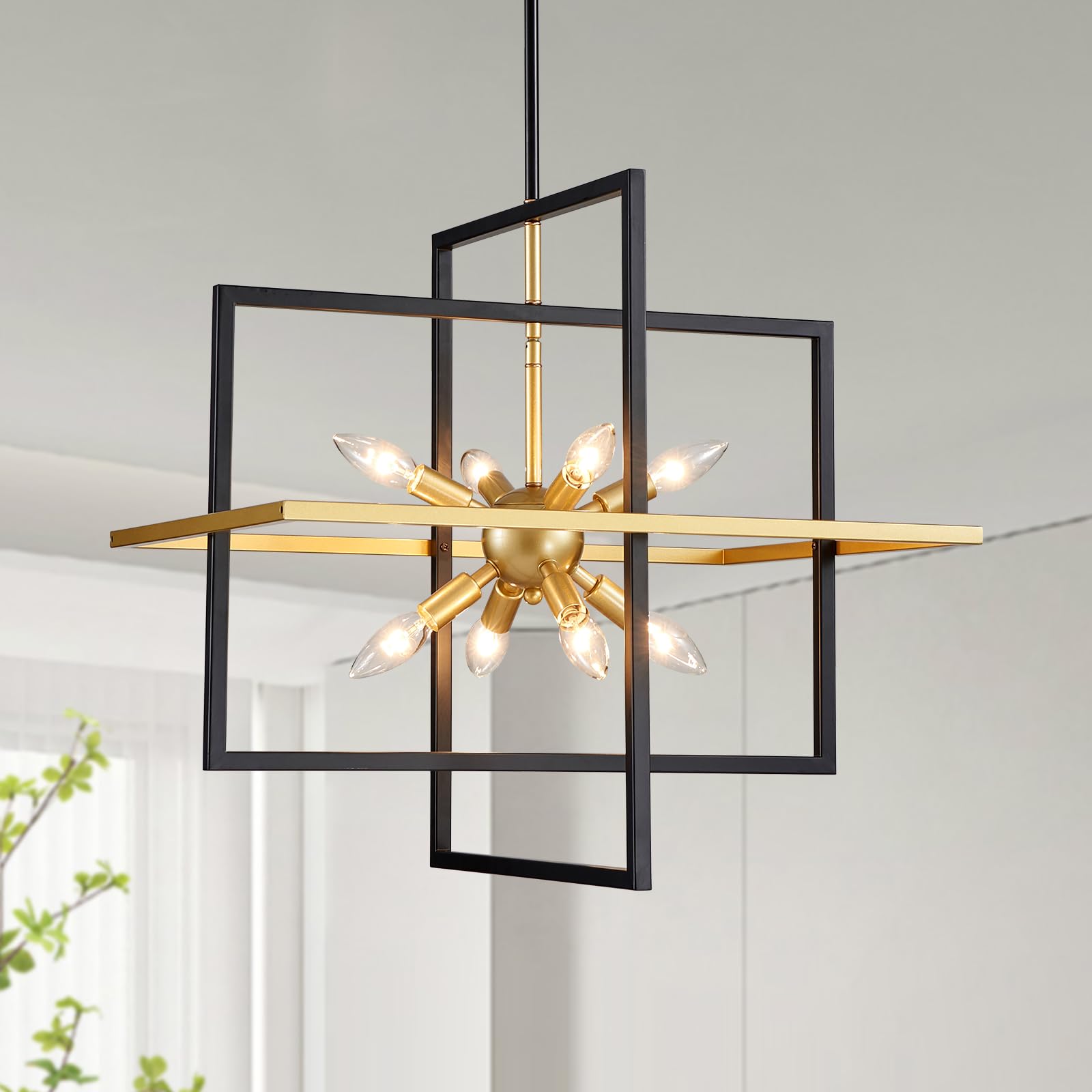 XINGQI 22" Rustic Geometric Pendant Lighting 8-Light Black and Gold ...