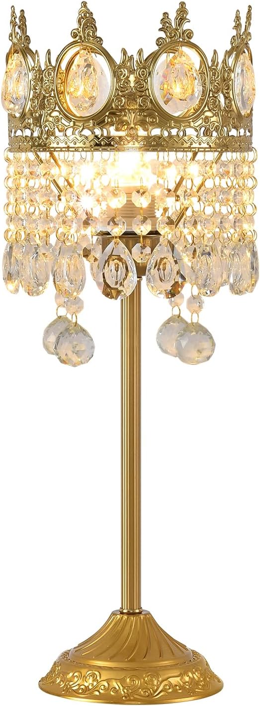 xiaojuande'Victorian Crystal Table Lamp with Crown Design, Gold Metal ...