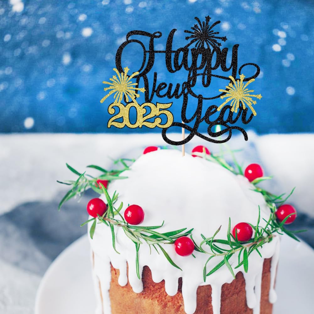 New Year Candles 2025 Happy New Year Cake Topper, Rose Gold Glitter ...