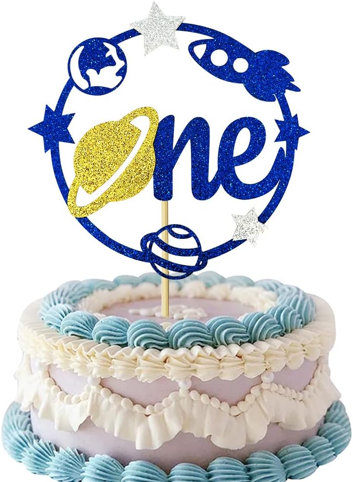 Amazon.com: Rocket One Cake Topper Outer Space 1st Birthday Cake Topper ...