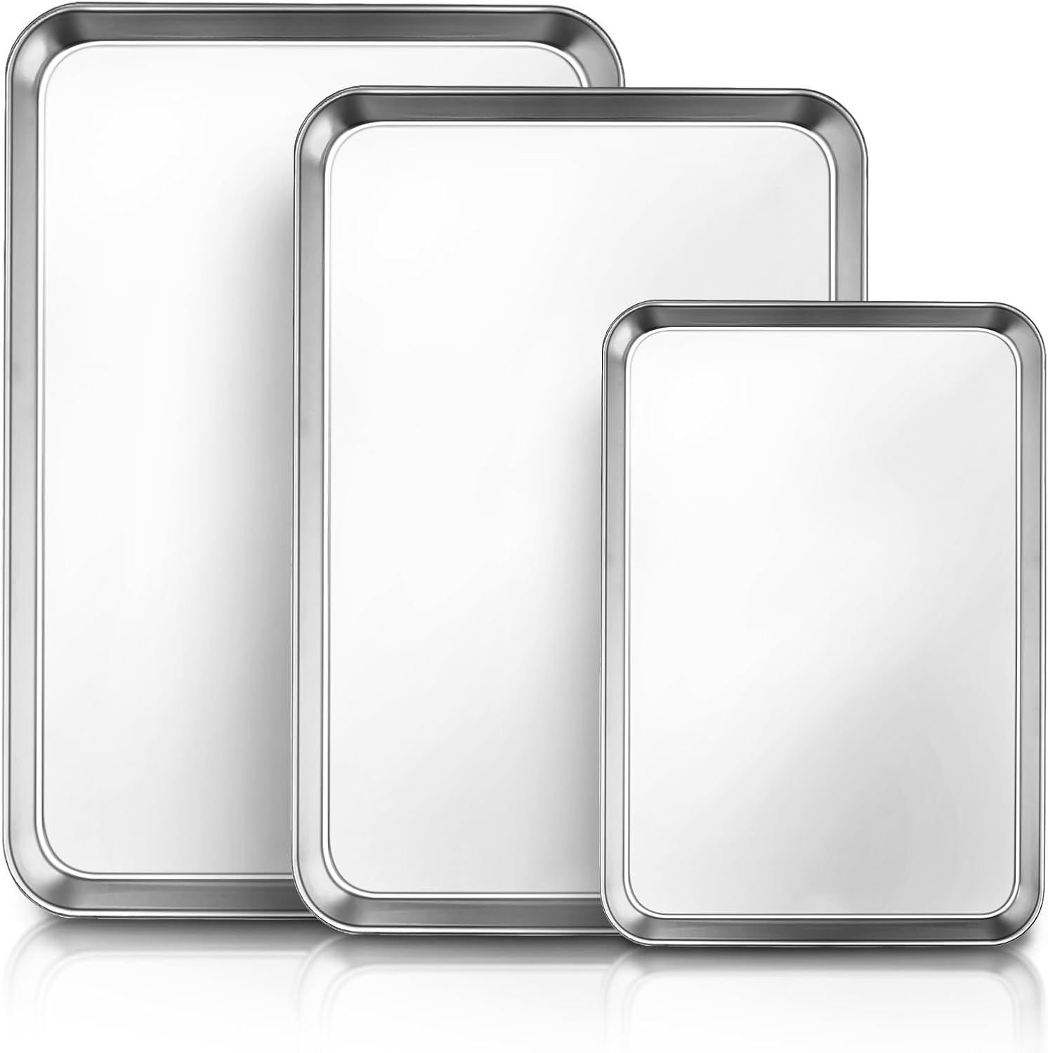 Oven Trays Set of 3, Stainless Steel Baking Tray Durable Cookie Sheet ...