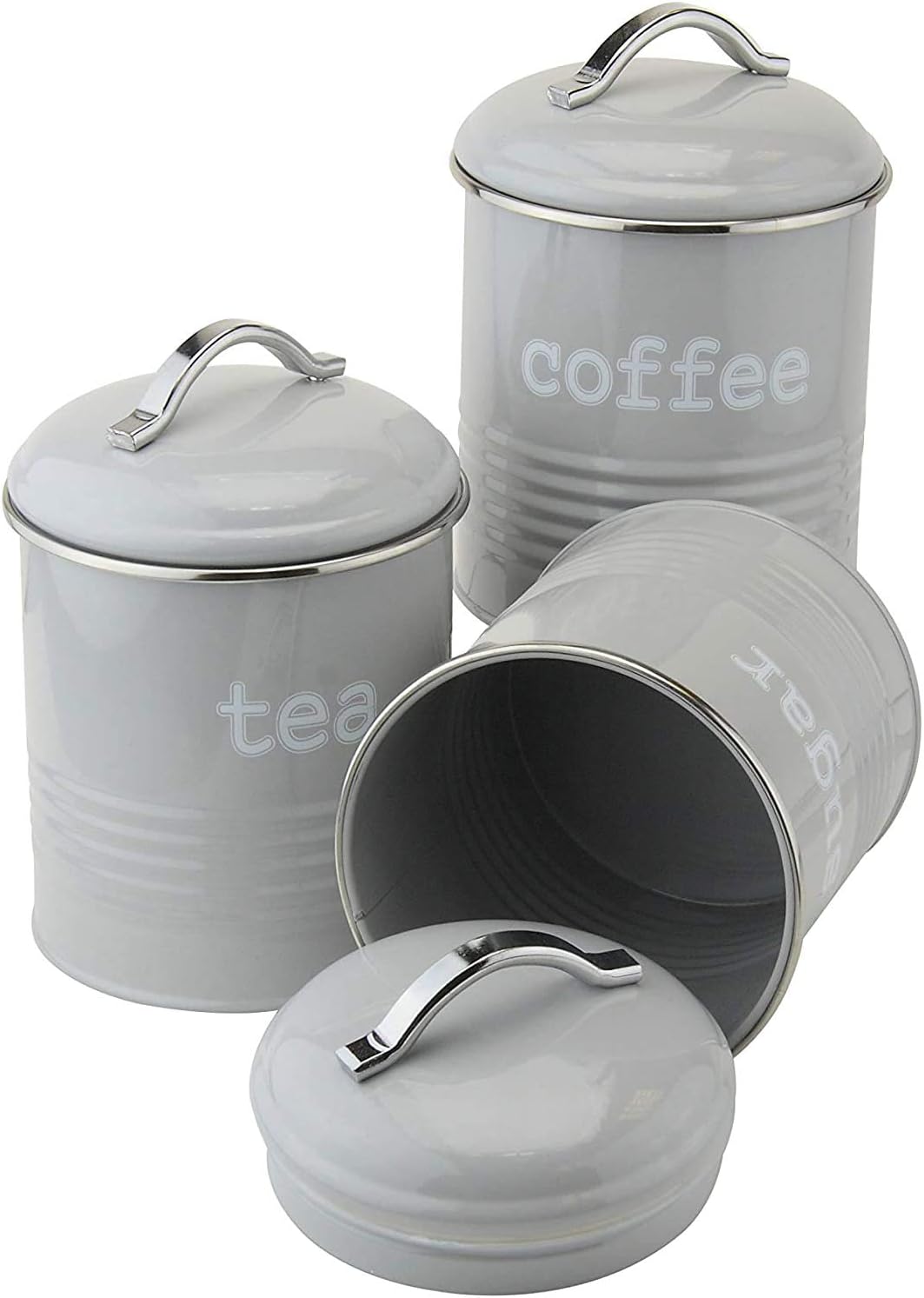 Black & Copper Metal Tea Coffee Sugar Storage Canister Set Jar Pots ...