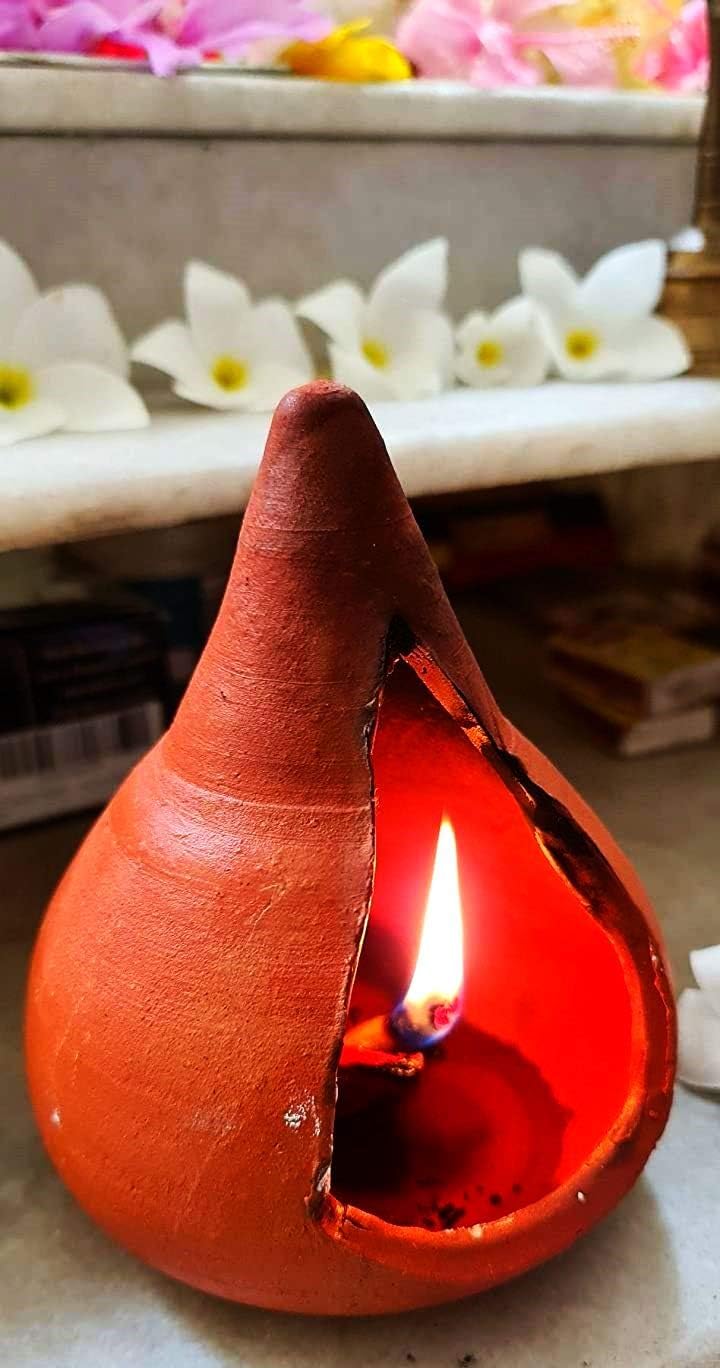 Buy Our Rural Diya with Cover vilaku Oil lamp with Glass Cover Clay ...