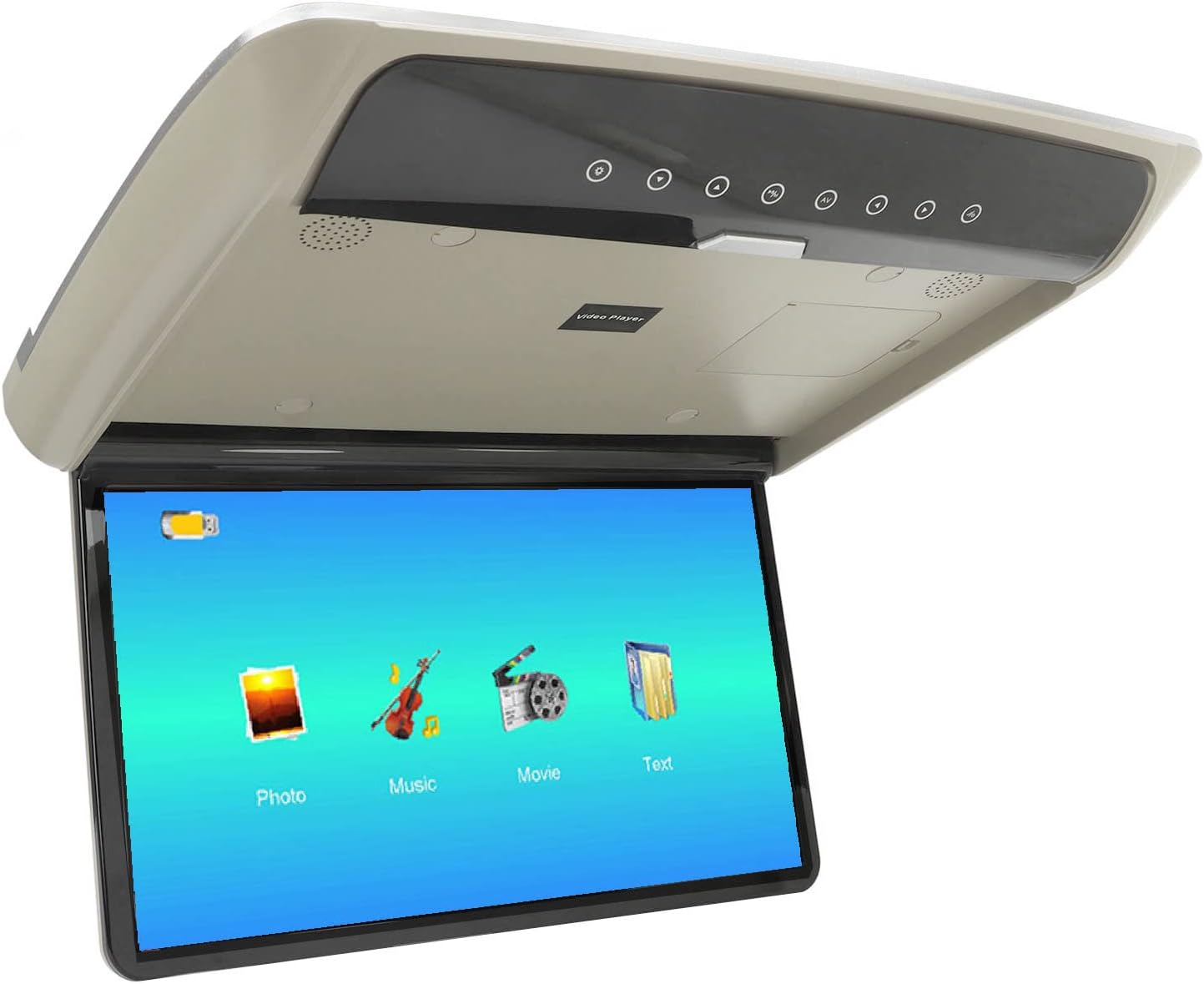 Car Overhead Monitor Screen, 15.6inch 1080P HD Flip Down Roof Mount DVD ...