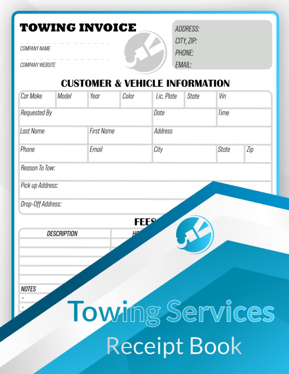 Tow Services Receipt Book: Tow Detailed Work Order Form Book For Trucks ...
