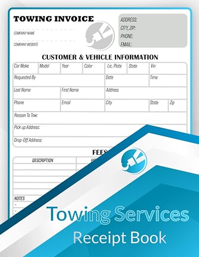 Tow Services Receipt Book: Tow Detailed Work Order Form Book For Trucks ...