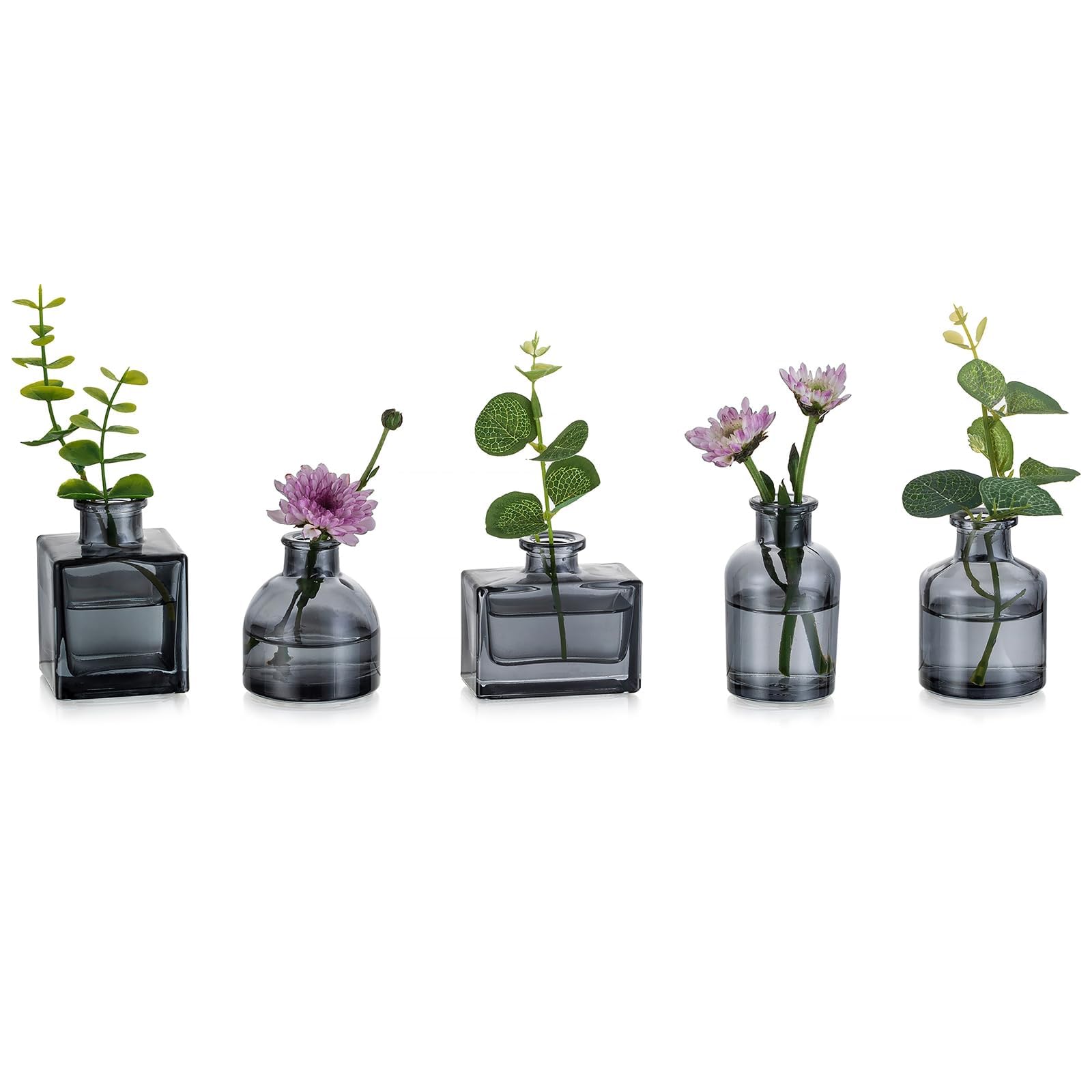 Amazon.com: Glasseam Gray Glass Bud Vase: Mini Small Vases for ...