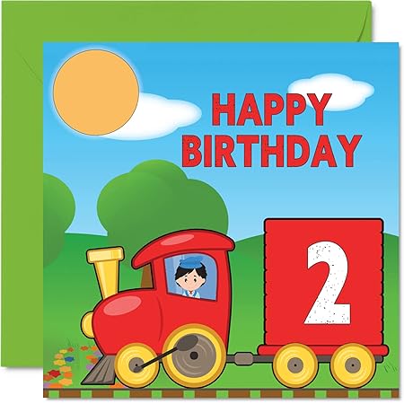 Amazon.com : 2nd Birthday Card Unisex - Train - Happy Birthday Card for ...