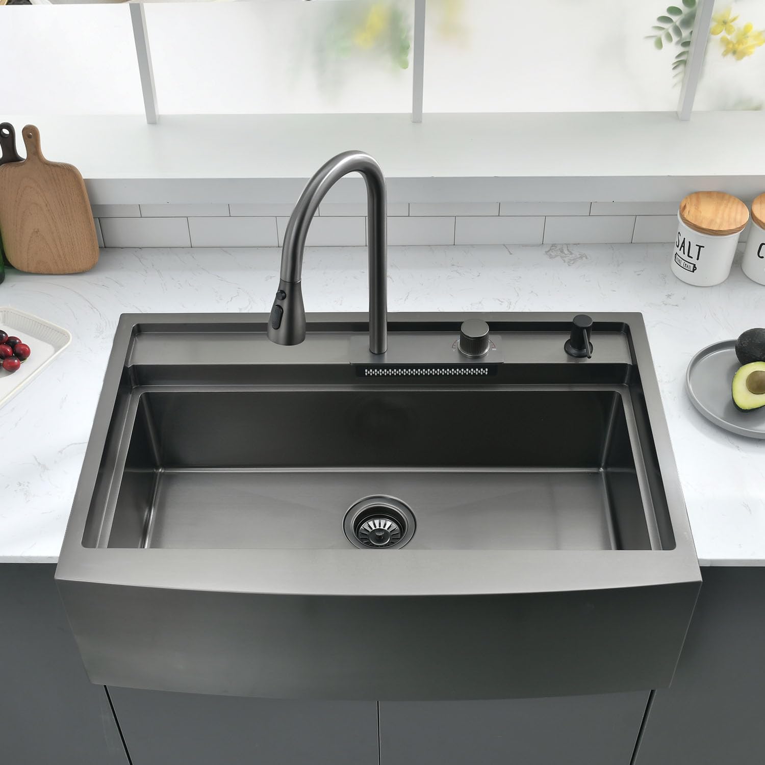 Snapklik.com : 33 Inch Farmhouse Kitchen Sink Splash Guard Waterfall ...