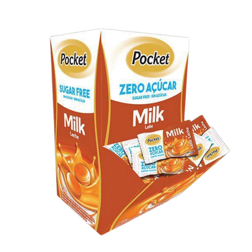 Display 100 Unidades Bala Pocket Sabor Milk Zero Adição de Açúcar 230g ...