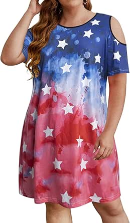 Amazon.com: SFHFY Plus Size American Flag Cold Shoulder Dress Women 4th ...