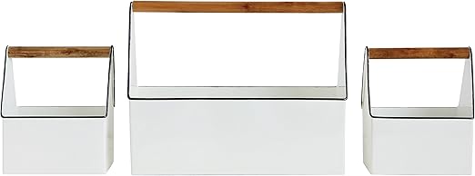 Amazon.com: Creative Co-Op Set of 3 White Rectangle Metal Buckets with ...