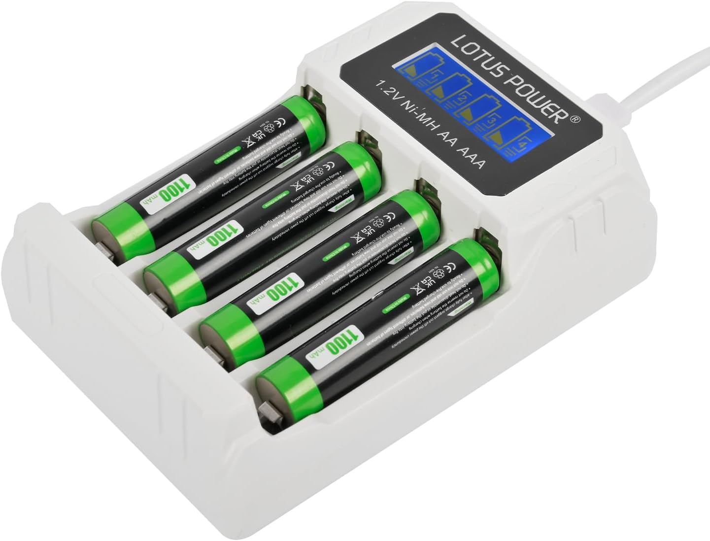 LOTUS POWER Universal 4 Slot Ni-MH Battery Charger & 1.2 V Batteries ...