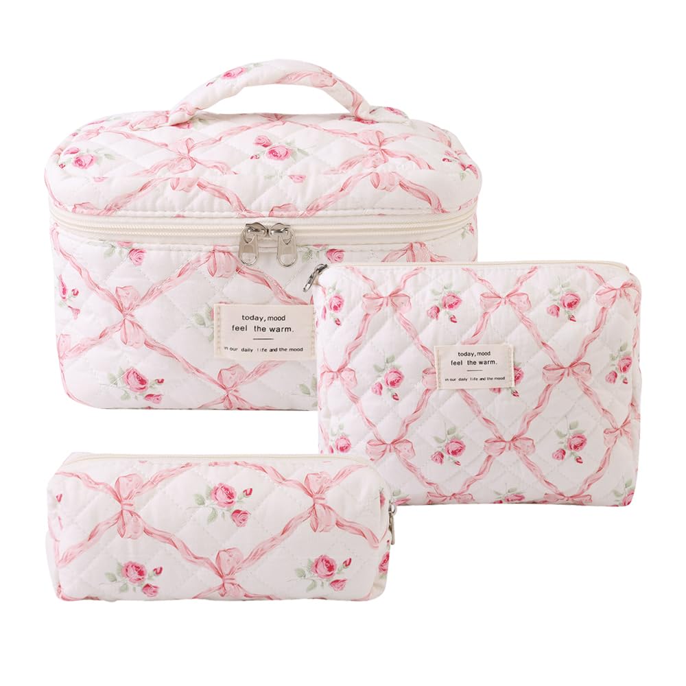 Amazon.com: AMZMA Makeup Bag, 3 PCS Quilted Makeup Bag, Cute Floral ...