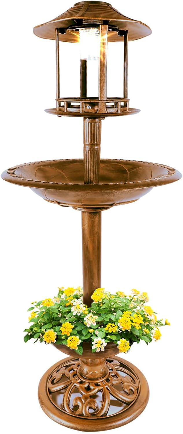 Amazon.com: Lewisia Solar Lighted Bird Bath with Planter Bird Feeder ...