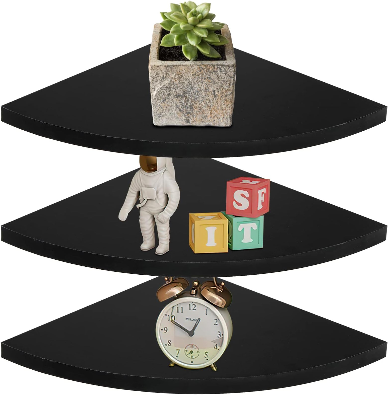 Suwimut Set of 3 Corner Shelf Wall Mount, 9.8 Inch Black Floating ...