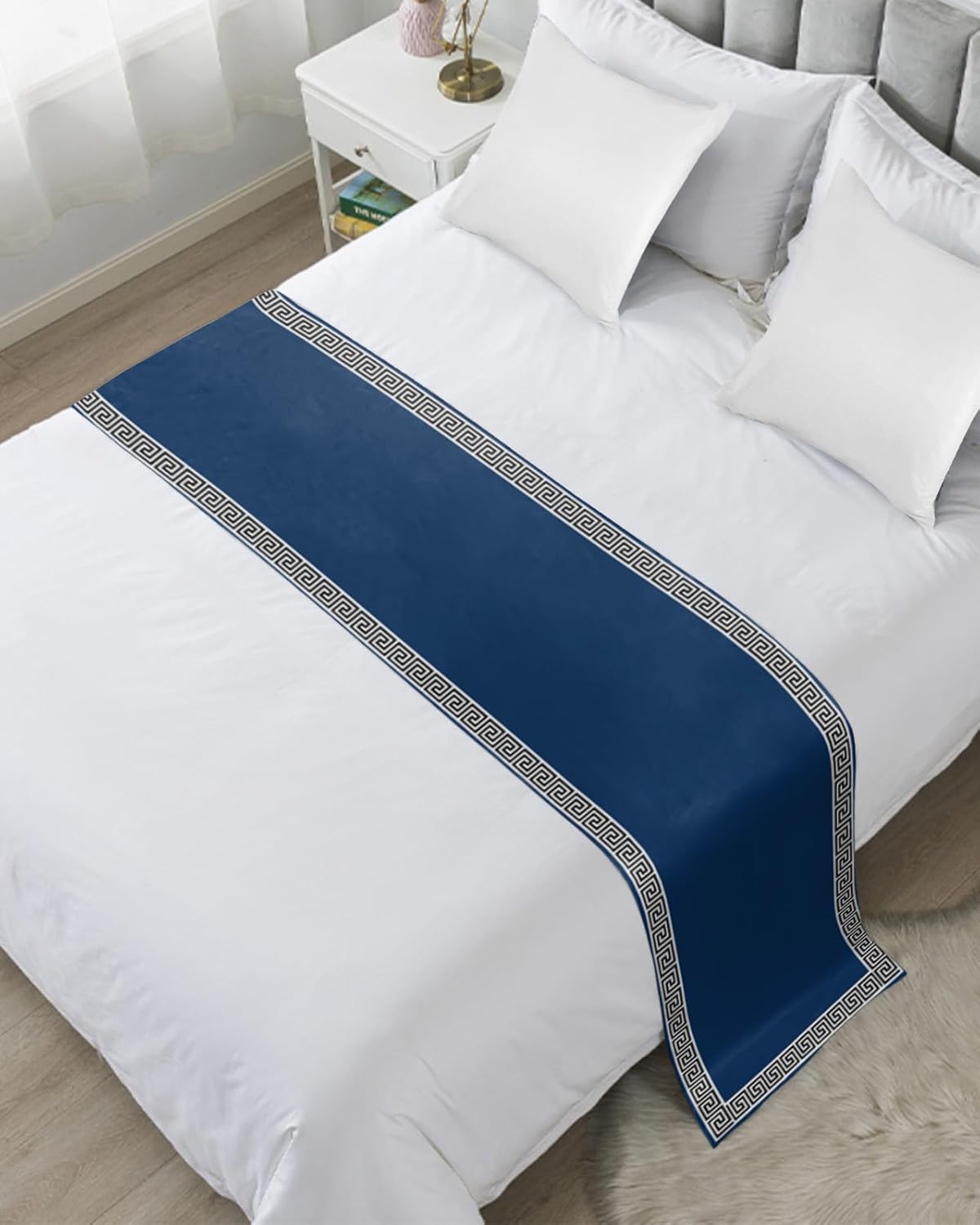 Amazon.com: Yukro Bed Runner Scarf, Chinese Style Pattern Navy Blue ...